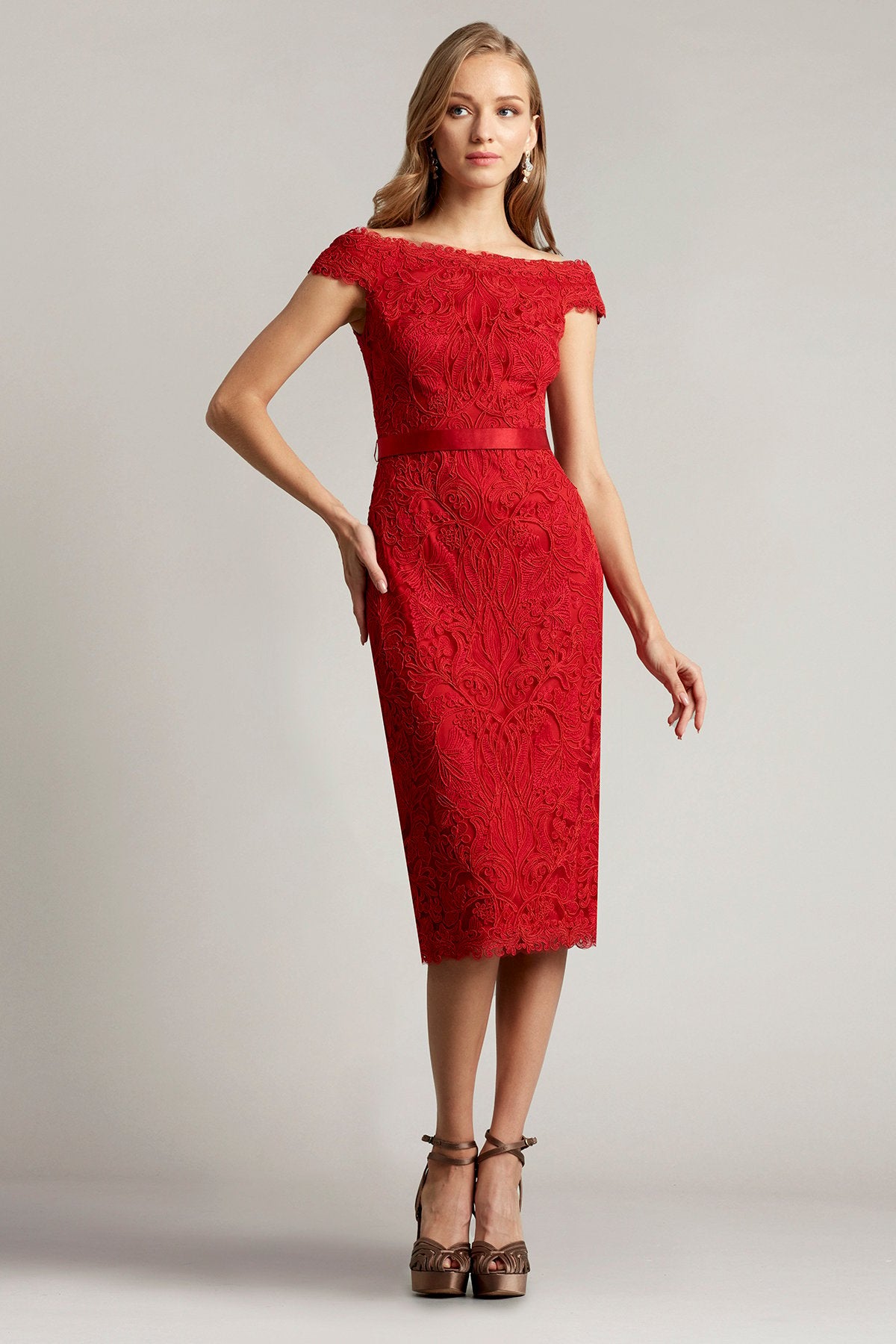 TADASHI SHOJI Tadashi Shoji Off-the-Shoulder Cocktail Dress with Belt